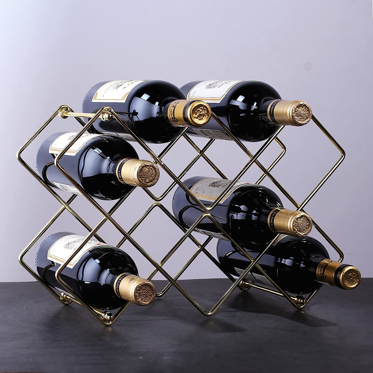 Drincarier 10 Bottle Wine Rack Freestanding Wine Rack,Wine Holder for Red White Wine Storage-Countertop Wine Rack-Metal Tabletop Wine Rack, Gold