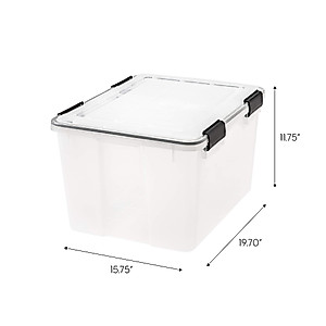 IRIS USA 46.6 Quart Plastic Storage Bin Tote Organizing Container with Durable Lid and Seal and Secure Latching Buckles, 6 Pack