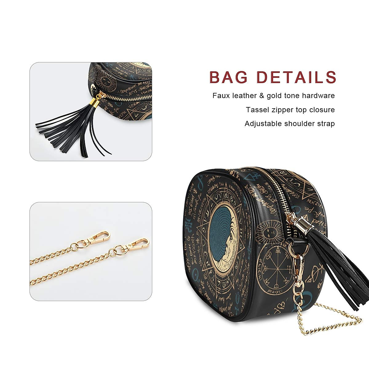 ALAZA PU Leather Small Crossbody Bag Purse Wallet Moon In An Octagonal Star With Magical Inscriptions And Symbols Vintage Cell Phone Bags with Adjustable Chain Strap & Multi Pocket