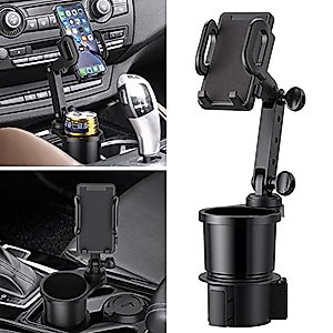 Yonput 1 PC Car Cup Holder with Cellphone Mount, Multifunctional Large Car Cup Holder Expander Adapter Long Arm with 360° Rotation Compatible with iPhone, Samsung and All Smartphones (Black)