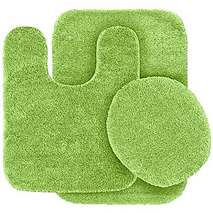 GorgeousHomeLinen 3-Piece Lime Green #6 Bathroom Set Bath Mat, Contour, and Toilet Lid Cover, with Rubber Backing