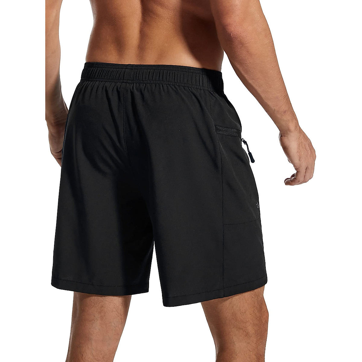 SILKWORLD 7 Inch Swim Trunks for Men Swimsuit with Compression Liner Bathing Suit Quick Dry Swim Shorts with Zipper Side Pockets,Black,Large
