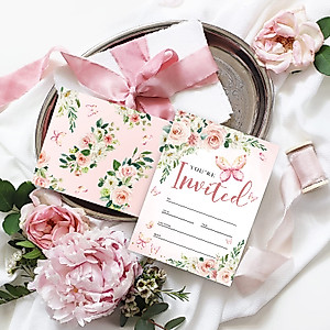 AnyDesign 20 Sets Butterfly Pink Floral Invitation with Envelopes Stickers 5 x 7 Inch Watercolor Flower Invitation Cards Blank Invites for Wedding Bridal Baby Shower Birthday Dinner Party