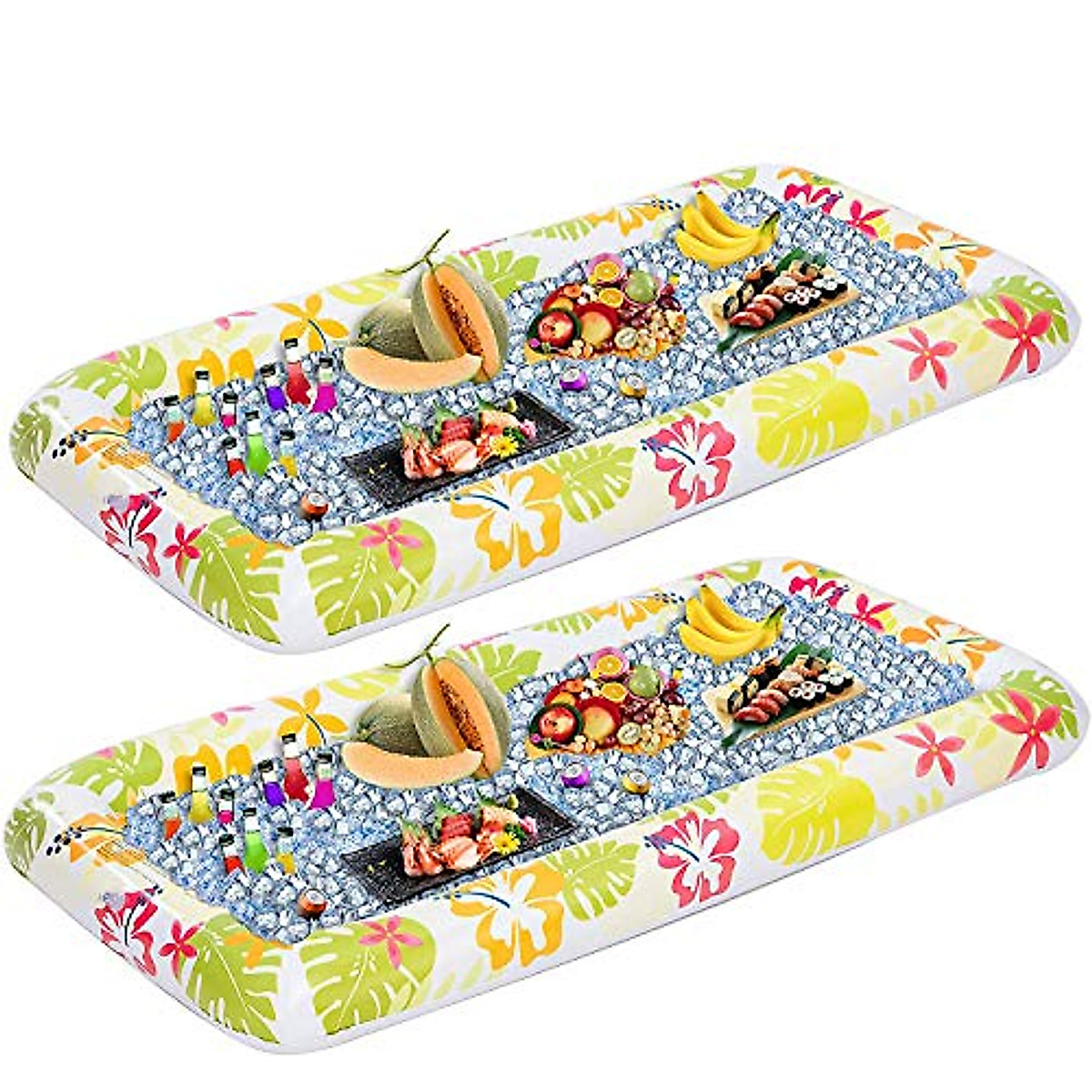 JOYIN 2 Pack Inflatable Serving Bars with Drain Plug, Tropical Inflatable Cooler Ice Buffet Salad Serving Trays Drink Holder for Indoor Outdoor Beach Luau Party, Picnic, and Pool Party,Yellow