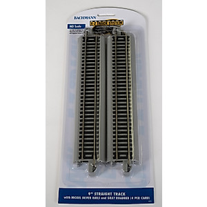 Bachmann Trains - Snap-Fit E-Z Track 9” Straight Track (4/card) - Nickel Silver Rail With Gray Roadbed - HO Scale