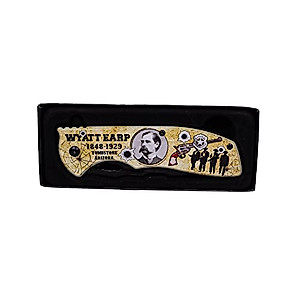 Folding Wyatt Earp Pocket Knife, 4.75 inch Stainless Steel Blade Pocket Knife with Printed portrait of Wyatt Earp (birth from 1848 - 1929)| Legend of the West Collection| with Pocketclip for Camping, Fishing, Hiking, Gifts for Father, Husband