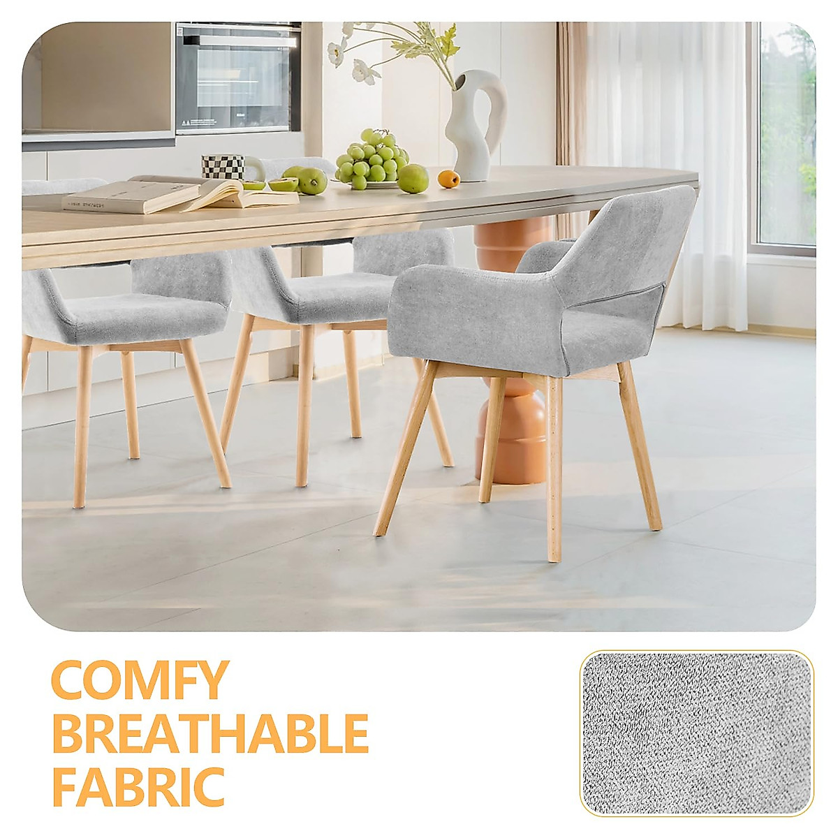 YEEFY Mid Century Modern Dining Chairs Set of 2 & 4 & 6 Comfy Accent Chair Upholstered Kitchen Dining Living Room Chairs for Bedrooms Waiting Room Home Arm Desk Chair No Wheels (Gray, 2)