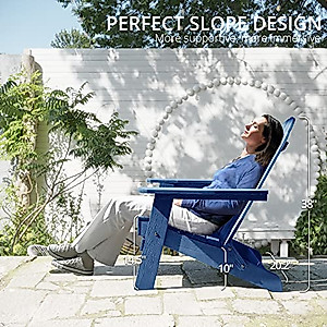 LUE BONA Folding Adirondack Chair Set of 4, Navy Poly Fire Pit Adirondack Chair Weather Resistant, Modern Plastic Adirondack Patio Chairs with Cup Holder, 320LBS, Outdoor Chairs for Pool Porch Beach