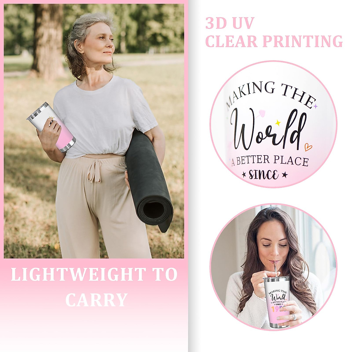 Unipinkart 70th 1945 Birthday Gifts for Women, 70 Year Old Birthday Gifts for Her, 70th Birthday Decorations for Woman Turning 70, 70 and Fabulous 20 OZ Stainless Steel Tumbler Cup