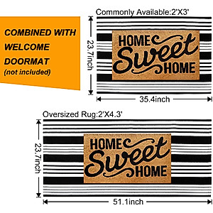 Black and White Striped Outdoor Rug, 2’ x 4.3’ Cotton Hand-Woven Reversible Front Porch Rug Washable Front Door Mat Entryway Rugs Welcome Layered Doormat Carpet for Patio Farmhouse Kitchen