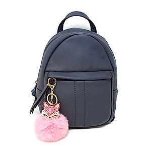 Honbay Faux Rabbit Fur Fluffy Keychain Fashion Fox Head Alloy Keychain Sparkly Rhinestone Handbag Backpack Car Keychain (Pink)