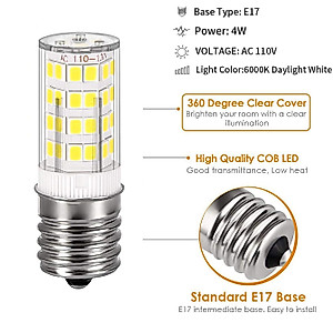 SZHZBZW E17 Led Bulb Kei 125V 40W Equivalent Microwave Oven Light Appliance Bulbs Non-Dimmable Daylight White 6000K 2 Pack