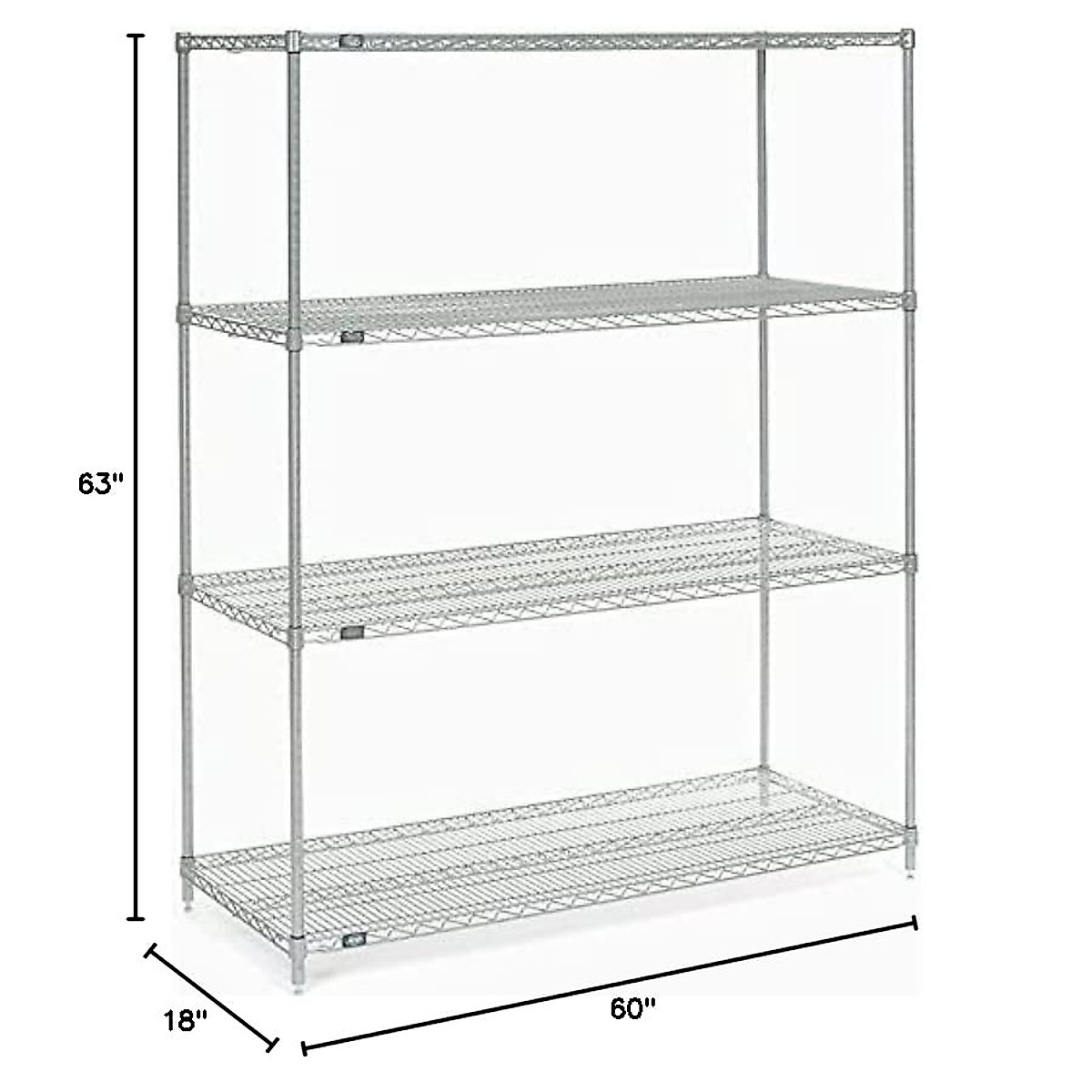 Nexel 18" x 60" x 63", 4 Tier, NSF Listed Adjustable Wire Shelving, Unit Commercial Storage Rack, Silver Epoxy, Leveling feet