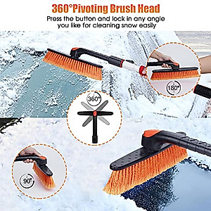 FOVAL 62.4" Extendable Snow Brush and Ice Scraper with 360°Pivoting Brush Head, Snow Removal Car Brush for Windshield Window Trucks SUVs, Essential Winter Tool Ice Remover with Comfortable Foam Grip