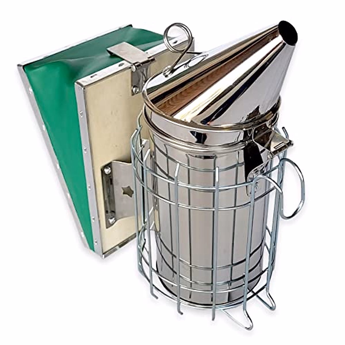 Foxhound Bee Co Stainless Steel 11-inch Smoker for Beekeeping with Heat Chamber, Burn Shield, Green Bellow and Heavy Duty Features for Producing Smoke when Working Bee Hives