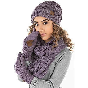 Funky Junque Oversized Beanie, Glove, & Scarf Bundle: Violet