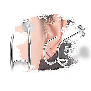 Faux Double Piercing Earrings for One Hole, 925 Sterling Silver Small Thin Huggie Hoop Earrings for Women, 8mm Dainty Mini Hypoallergenic Half Hoop Earrings as Everyday Jewelry Gifts from Sereney