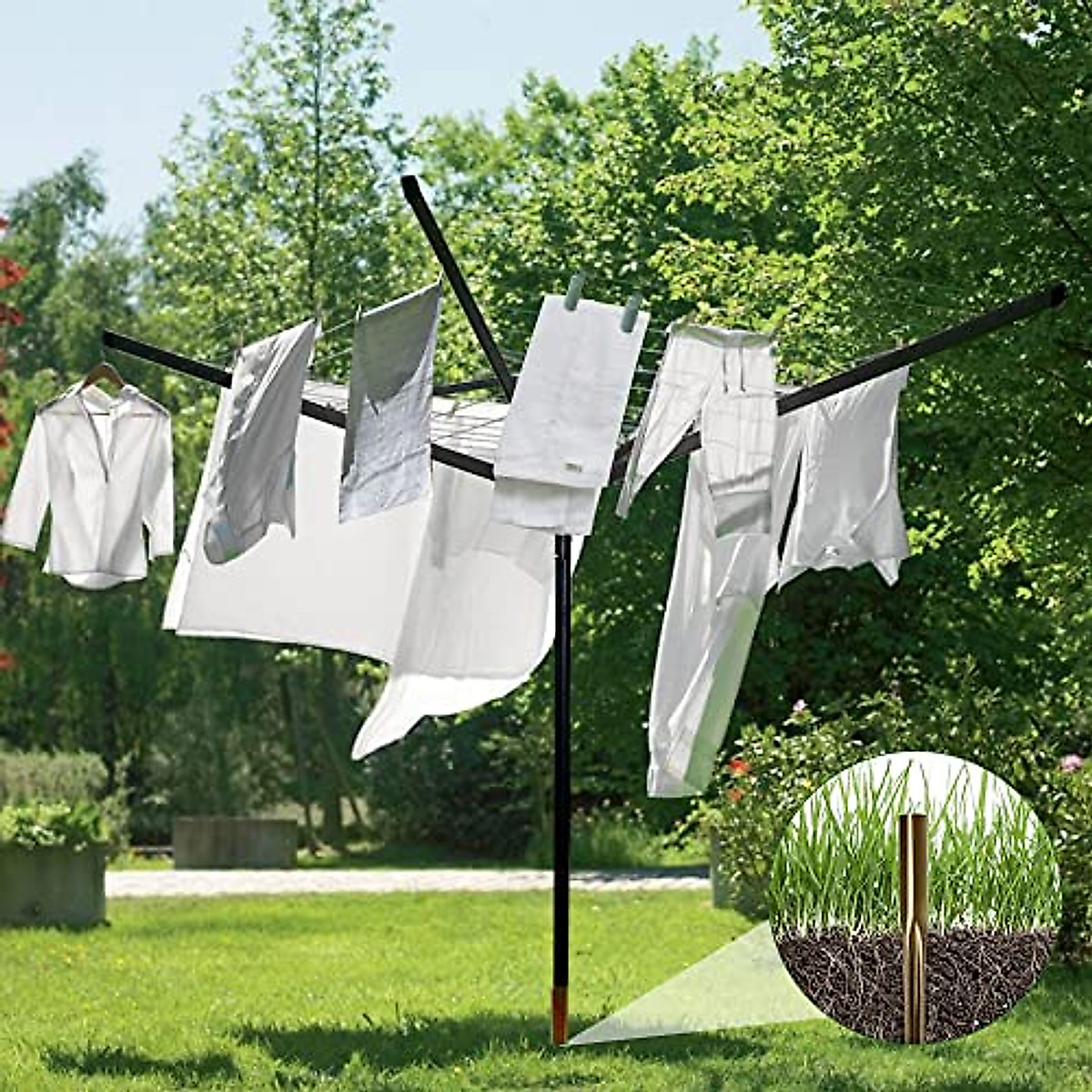 MYOYAY Rotary Outdoor Umbrella Drying Rack Umbrella Rotary Dryer Clothes Line Protective Cover 4 Arms with 165ft Clothesline Outdoor
