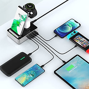 100W Aluminum Alloy Wireless Charger, 8 in 1 Charging Station for Samsung Devices,USB C Charger Dock for S22 Ultra, Etc.Galaxy Watch 5, Active 2/1, Galaxy Buds/Pro/Live (Silver)