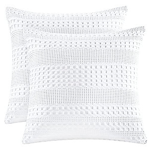 PHF 100% Cotton Waffle Weave Euro Sham Covers, 2 Pack 26" x 26" Pillow Covers for Elegant Home Decorative, No Insert, Decorative Euro Throw Pillow Covers for Bed Couch Sofa, White