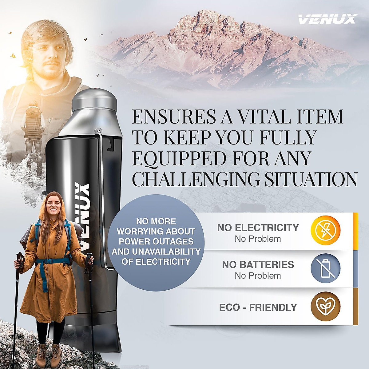 VENUX Portable Solar Water Heater Kettle - Sun Powered Flask for Camping, Hunting & Home Use - Boils Water for Safe Drinking Emergency Use Eco-Friendly Gas/Electricity-Free 1000 ML
