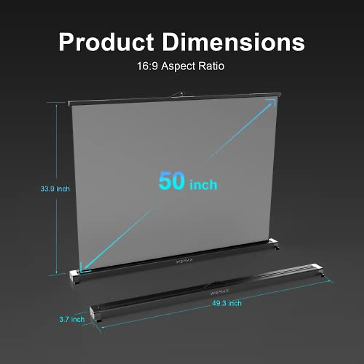 WEMAX 50 Inch ALR Portable Projector Screen, Small Mobile Tabletop Screen, HD 16:9 Pull Up Retractable Projection Screen for Travel Camping Business Presentations Meeting, Any Indoor Outdoor Use