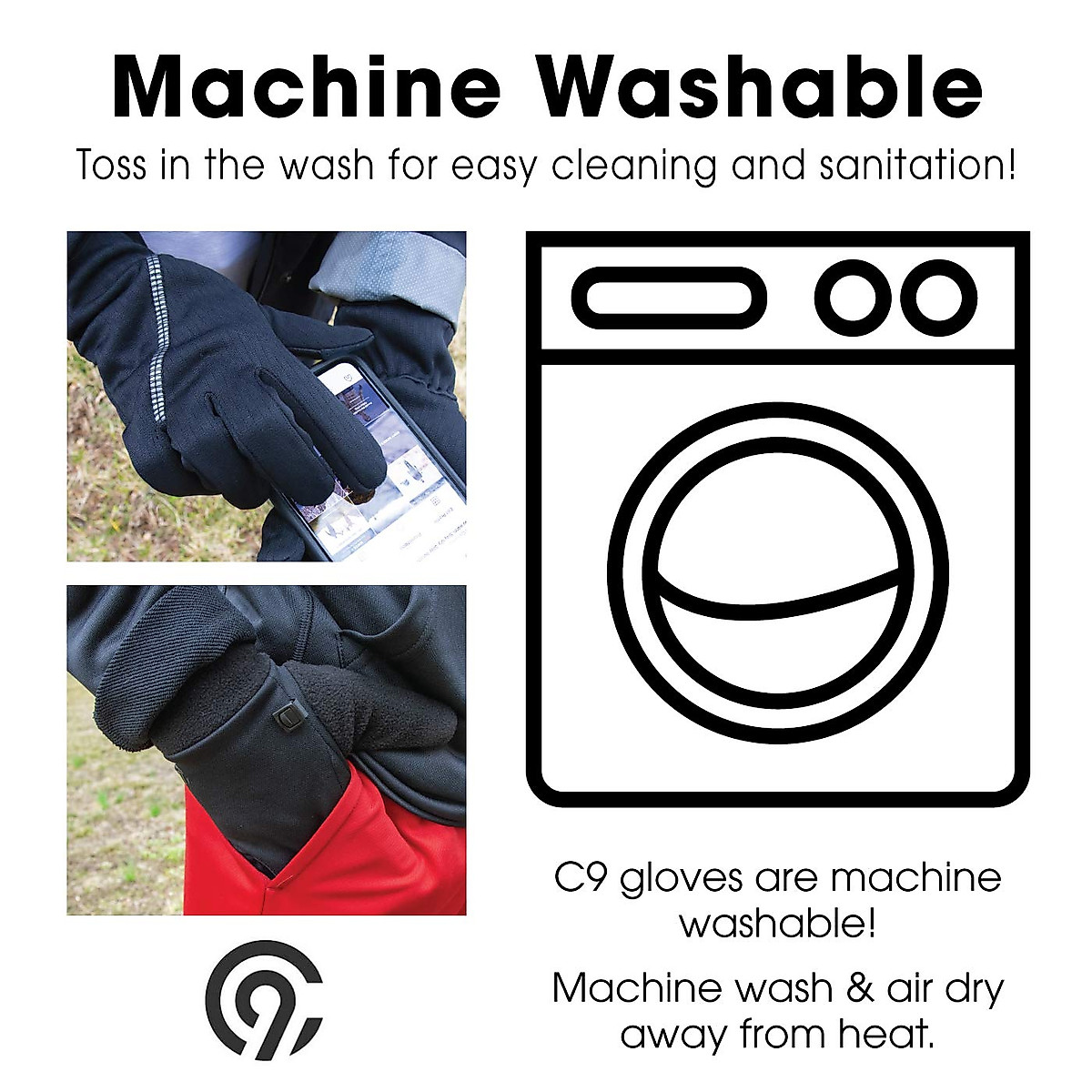 C9 Champion Kids' Machine Washable Lightweight Gloves, Touch Screen Friendly, Grey, Boys' 4/7