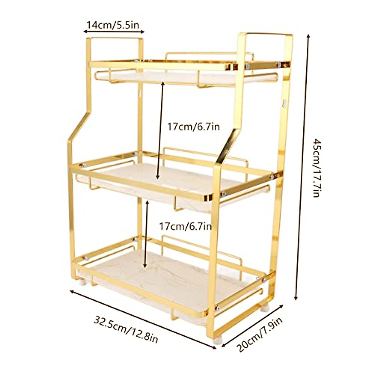 Bathroom Standing Rack, Corner Bathroom Shelf Strong Load Bearing Capacity Stable White and Gold for Kitchen(3 Tier)