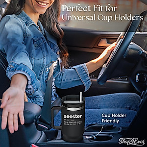 shop4ever Seester Definition Engraved Insulated Stainless Steel Tumbler with Handle, Lid, and Straw 40 oz. Funny Gift for Sister Best Friend (Black)