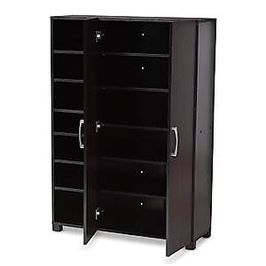 Baxton Studio Marine Modern and Contemporary Wenge Dark Brown Finished 2-Door Wood Entryway Shoe Storage Cabinet with Open Shelves