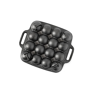 ZEELIK Takoyaki Cast Iron Pan - 16 Hole Heavy Duty NonStick Square Cooking Plate Octopus Ball Maker - Complete with 2 Silicone Oven Mitts