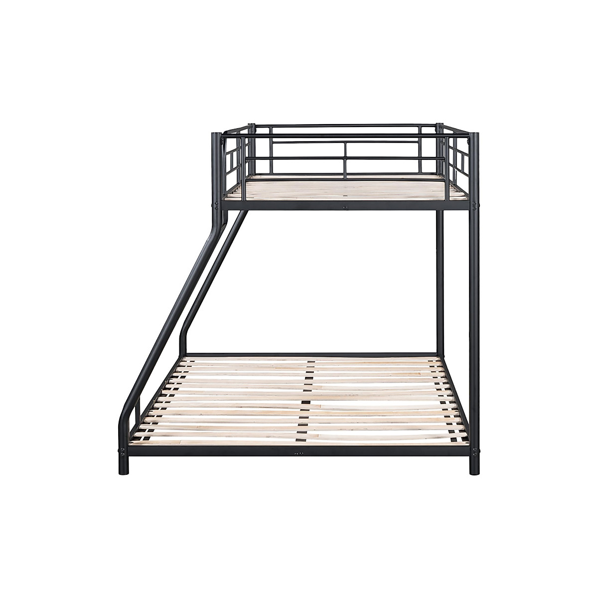 UOCFYK Twin Over Full Size Bunk Bed with Wood Slats & Ladder for Dorm, Bedroom, Apartment, Sturdy Bedframe w/Guardrail, Easy to Assemble, No Box Spring Needed, Black