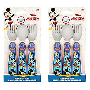 The First Years Disney Mickey Mouse Toddler Utensils - Stainless Steel Baby Spoons and Baby Forks - Toddler Silverware - 4 Pairs