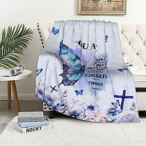 Christian Blanket for Inspirational Gifts, Christian Birthday Butterfly Gifts for Kids Girls, Purple Floral Butterfly Blanket for Bible Verse Gifts, Soft Plush Prayer Blanket for Couch 40x50 Inches