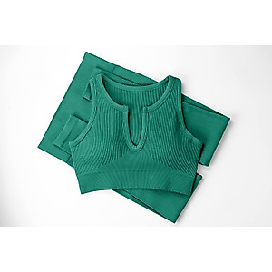 QINSEN FAFOFA Women's Yoga Shorts 2 Piece Outfits Sexy Sport Bra High Waisted Shorts Workout Activewear Green M