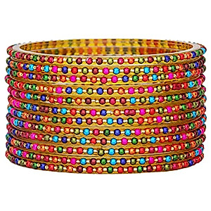 JD'Z COLLECTION Indian Glass Bangles For Women Multi Color Faux Pearl Bracelet Saree Matching Colorful Jewelry Set Bollywood Bangle Bracelets For Women & Girls (Multi, 2.8)