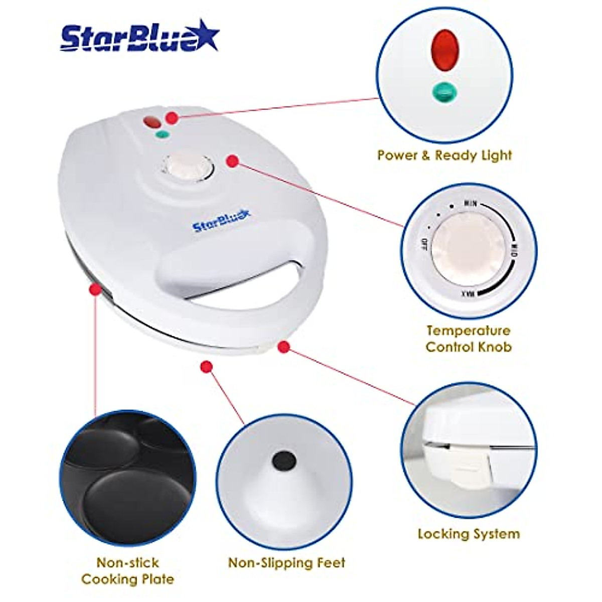 Arepa Maker and Mini Pancake Maker by StarBlue with FREE Arepa Recipes eBook - Quick and Electric Arepa Maker making 5 Venezuela and Colombia styles Arepas in 6 minutes AC 120V 60Hz 1200W