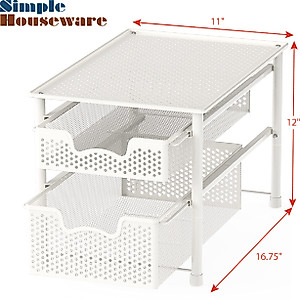 Simple Houseware Stackable 2 Tier Sliding Basket Organizer Drawer, White
