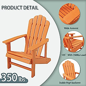EFURDEN Adirondack Chair, Polystyrene, Weather Resistant & Durable Fire Pits Chair for Lawn and Garden, 350 lbs Load Capacity with Easy Assembly (Orange, 1 pc)