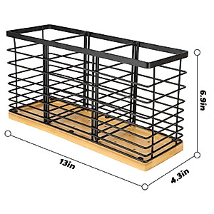 TACGEA Utensil holder for Kitchen Counter, Kitchen Cooking Utensil Holder Organizer with Wooden Base Matte Black (3 Compartments)