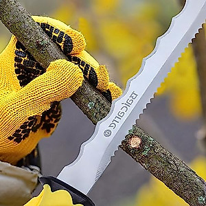 BaiCarre Stainless Steel Garden Knife with Yellow New Handle, 7.8" Double Side Utility Sod Cutter Lawn Repair Garden Knife with Nylon Sheath