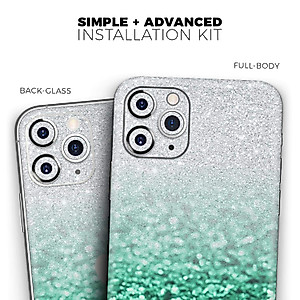 Design Skinz Aqua Green & Silver Glimmer Fade - DesignSkinz Protective Vinyl Decal Wrap Skin Cover Compatible with The Apple iPhone 12 Pro (Full-Body, Screen Trim & Back Glass Skin)