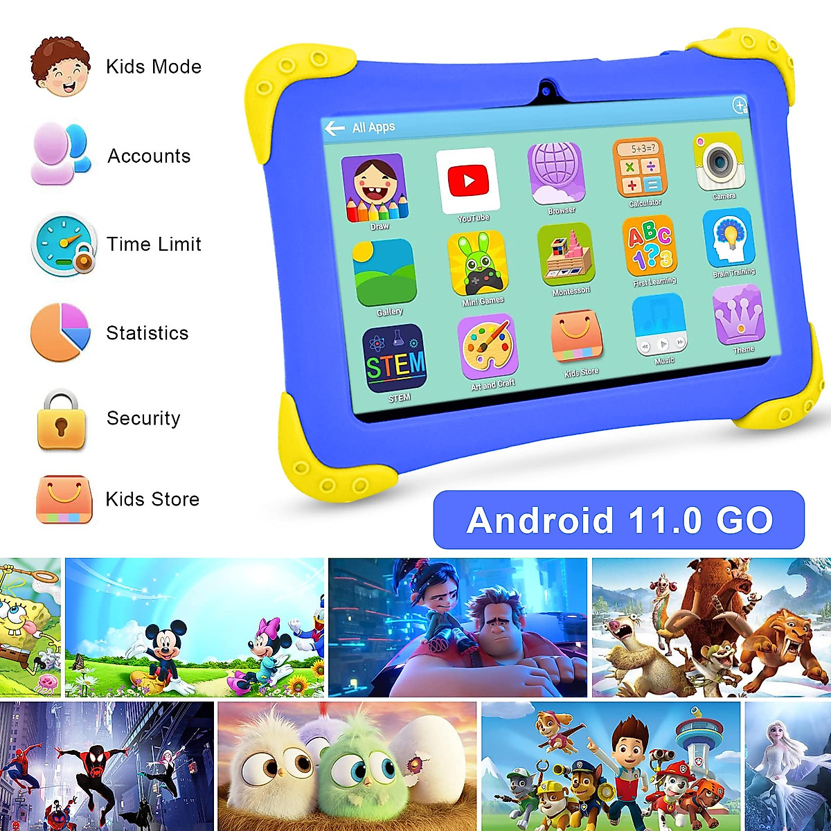 Fivahiva Kids Tablet, 7 inch Android 12 Tablet for Kids, Toddler Tablet 32GB ROM with Silicone Case, HD IPS Educational, Games, Parental Control APP, YouTube, WiFi, Dual Camera, GMS, Bluetooth (Blue)