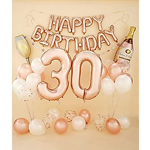 PartyHooman 30th Birthday Decorations for Women With 30th Birthday Sash and Rhinestone Tiara | 30th Birthday Balloons, 2 Pcs Foil Backdrops with 25 pre-assembled photoshoot props | Dirty 30 Birthday