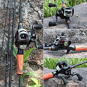 Sougayilang Ultralight Fishing Rod Reel Combos Portable Light Weight High Carbon 4 Pc Baitcaster Fishing Pole with Baitcasting Reel -1.8M Left Handed -Orange