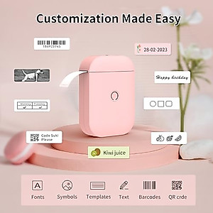 JADENS D11 Pro Portable Bluetooth Label Maker with Tape - Mini Label Printer for Storage, Barcode, Mailing, Office & Home Organizing - Sticker Maker with Multiple Templates, Pink