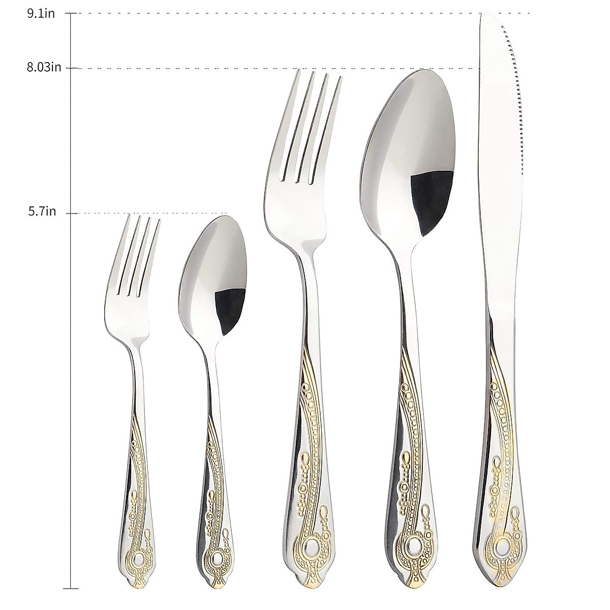 Gold Silverware Set, 20 Piece Stainless Steel Golden Flatware Set for 4, Silver Tableware Set with 24K Gold-Plated Trim, Eating Utensils, Great for Family Gatherings & Daily Use(Prestige)