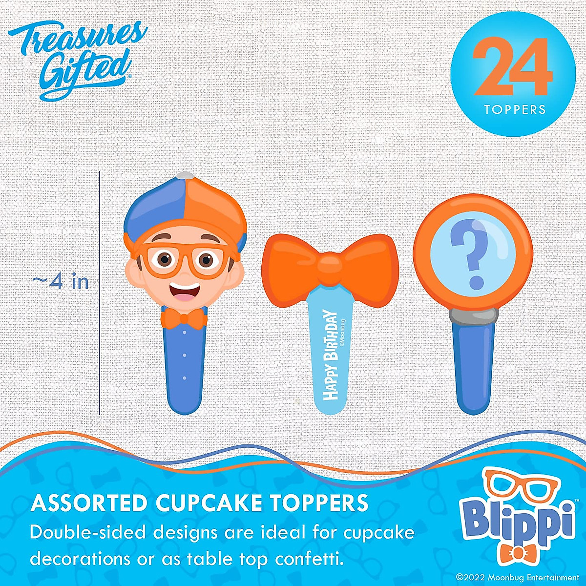 Treasures Gifted Officially Licensed Blippi Cupcake Toppers & Wrappers 24ct - Blippi Cupcake Topper - Blippi Cake Decorations - Blippi Birthday Party Supplies - Blippi Cake Toppers