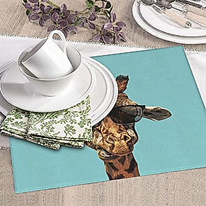 Giraffe with Sunglasses Printed Drying Mat For Kitchen Ultra Absorbent Microfiber Dishes Drainer Mats Non-Slip Silicone Quick Dry Pad - 18 X 16inch