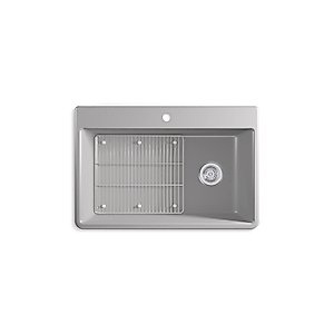 KOHLER 8437-1-CM4 Kennon 33" Undermount or Drop In Kitchen Sink, Single Basin Neoroc Composite Kitchen Sink, Includes Bottom Sink-Rack, Matte Grey